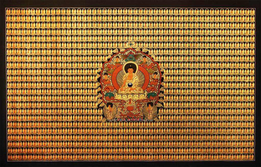 1000 Buddha Gold Thangka | traditionalartofnepal.com