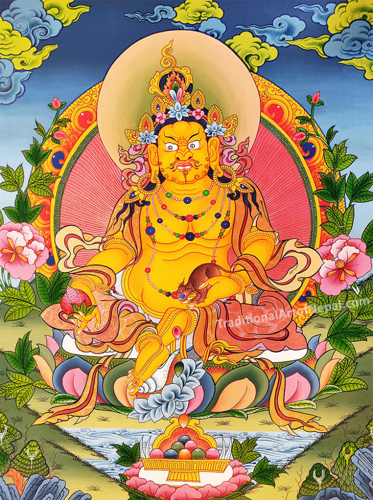 Yellow Jambhala Thangka Painting